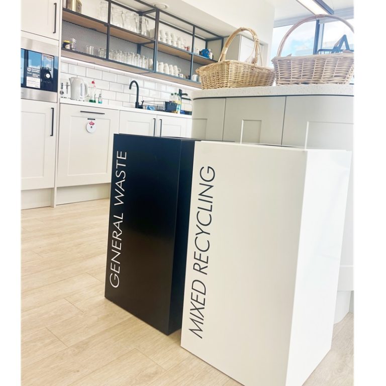 White Office Recycling Bins | Black Waste Separation Bins