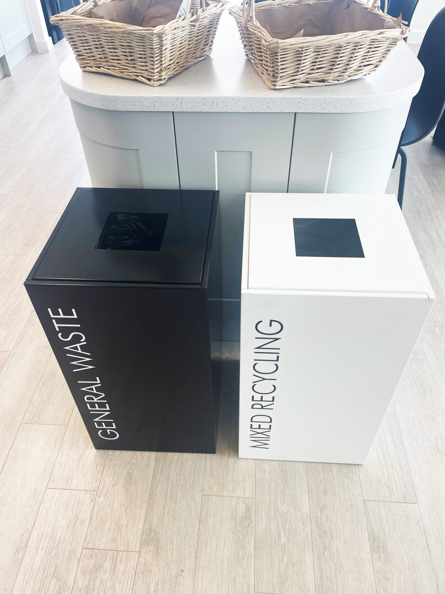 White Office Recycling Bins | Black Waste Separation Bins