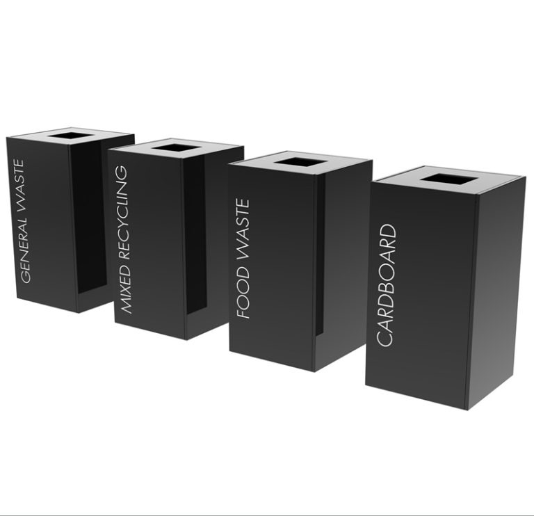 White Office Recycling Bins | Black Waste Separation Bins